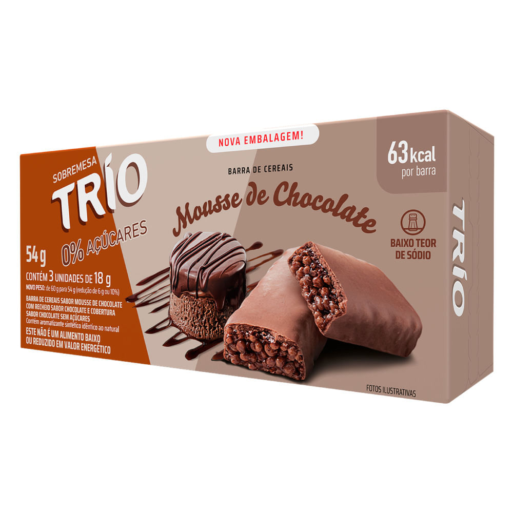 Barra de Cereal Trio Mousse de Chocolate Light 60g c/ 3 Unid | Barra De ...