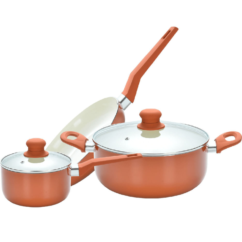 Conjunto de Panelas Krea Cerâmica Vermelha 3 Peças | Panela | Bretas