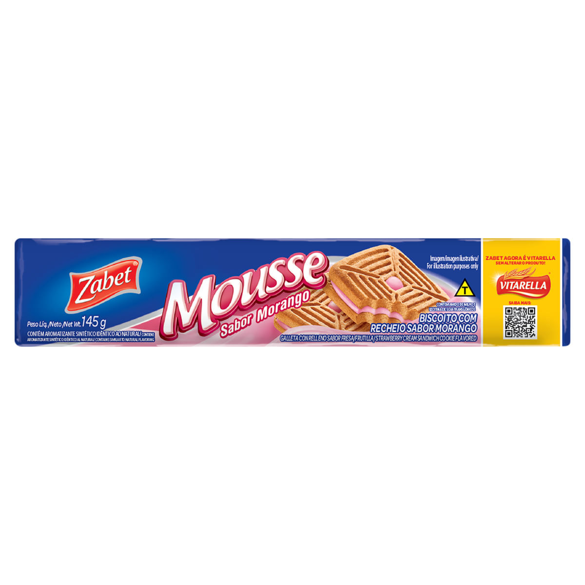 Biscoito Zabet Mousse Recheio Morango Pacote 145g | Bretas Supermercado