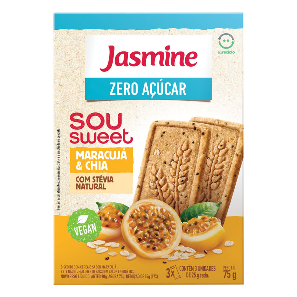Biscoito Jasmine Sou Sweet Zero Açúcar Maracujá e Chia 75g | Bretas ...