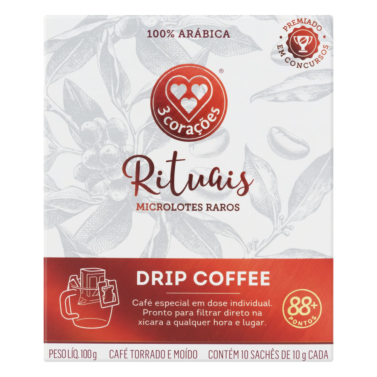 Café em Pó 3 Corações Drip Coffee Rituais 88+ Microlote Premiado Sachê ...
