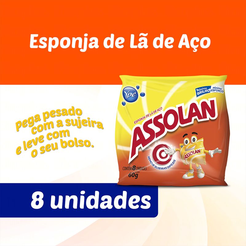 Lã de Aço Assolan c/ 8 Unid 60g | Bretas Supermercado