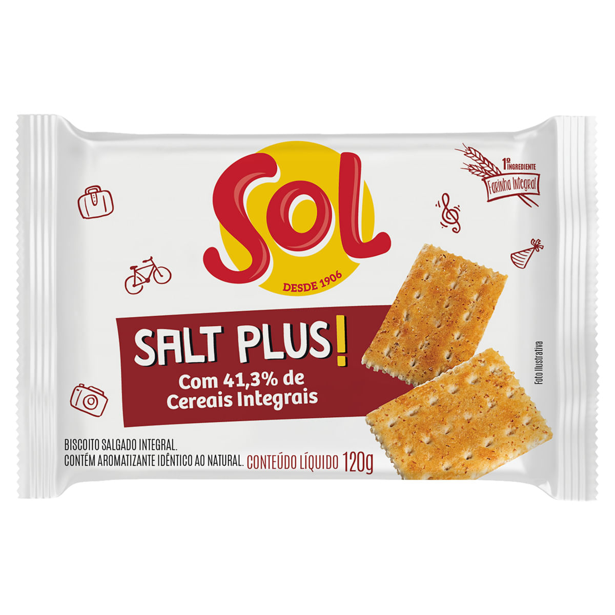 Biscoito Sol Salt Plus! Integral 120g | Biscoito Salgado | Bretas