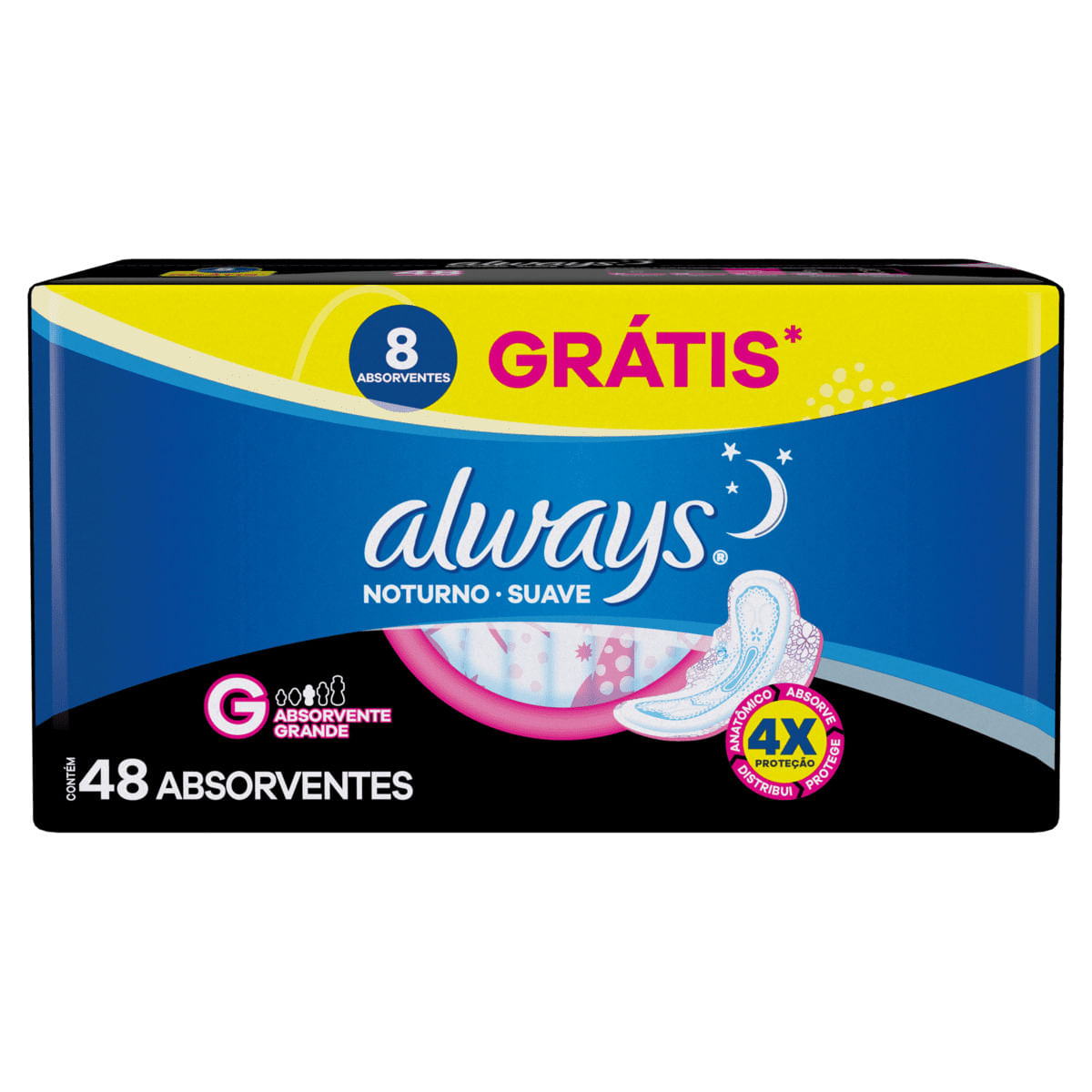 Absorvente Always Noturno Suave c/ Abas Pacote c/ 48 Unid | Bretas ...