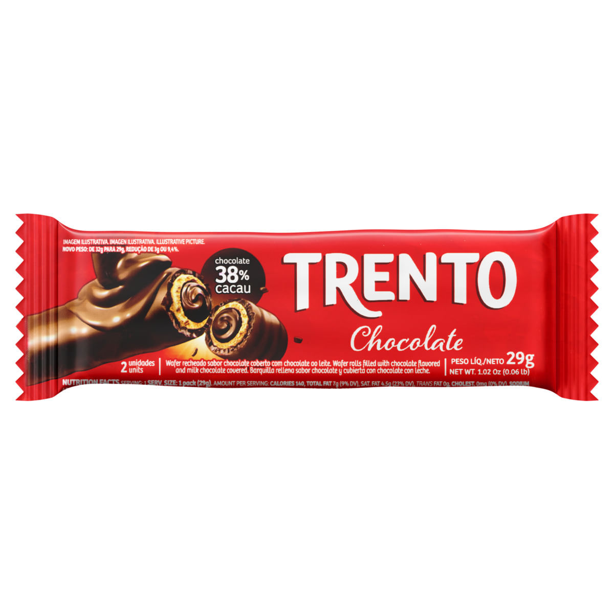 Wafer Recheado Trento Chocolate 29g | Bretas Supermercado
