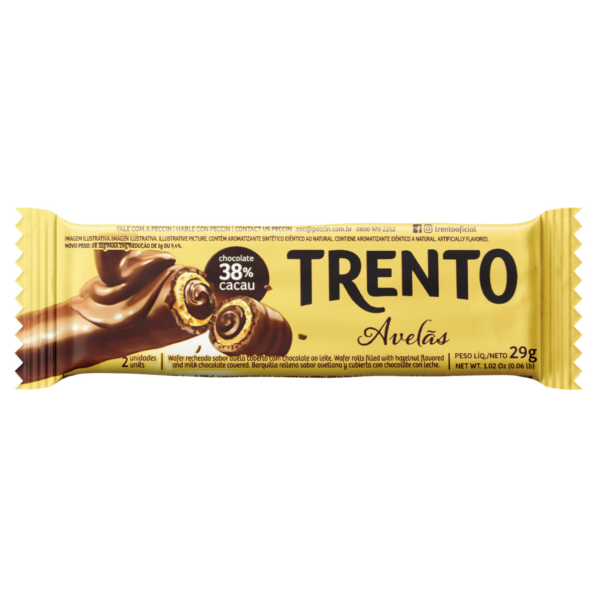 Wafer Recheado Trento Avelã 29g | Bretas Supermercado